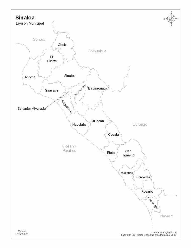 Mapa de Sinaloa a colores con nombres - Mapas de México para descargar
